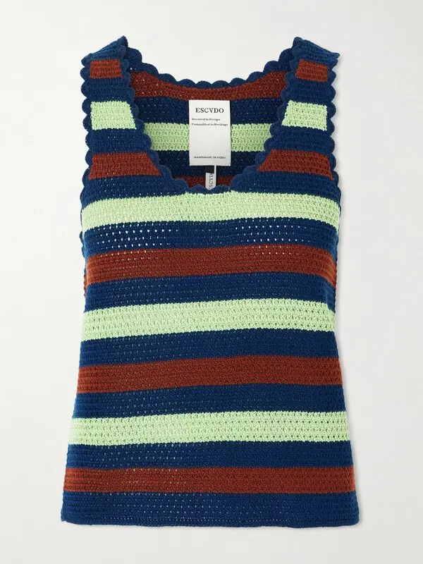 Escvdo Santos Striped Crocheted Cotton Tank - Multi