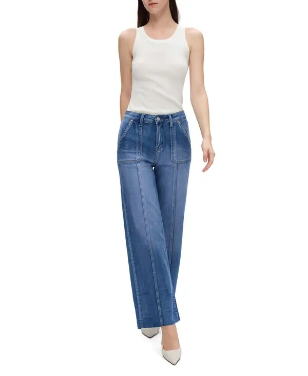 BAYEAS High Rise Straight Leg Jeans With Raw Edge Hem And Stretch Fabric