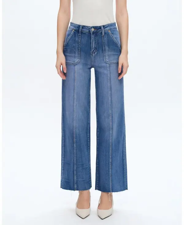 BAYEAS High Rise Straight Leg Jeans With Raw Edge Hem And Stretch Fabric