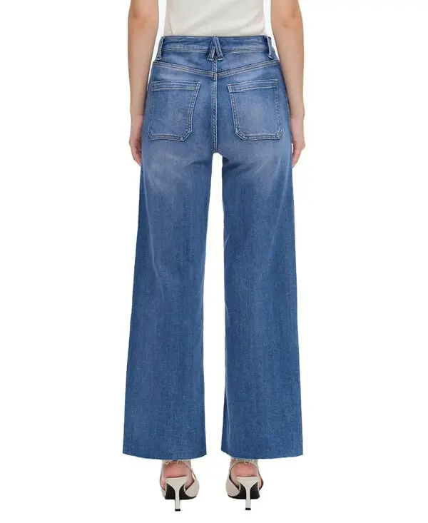 BAYEAS High Rise Straight Leg Jeans With Raw Edge Hem And Stretch Fabric