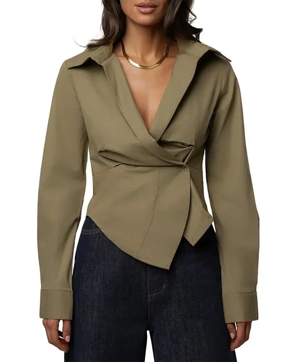 JLUXLABEL Asymmetrical Button-up Blouse - Olive