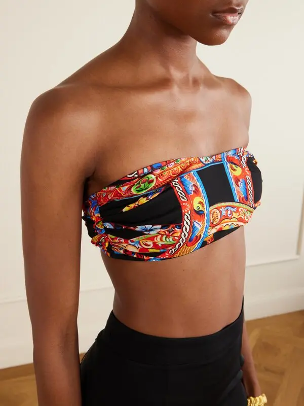 Dolce & Gabbana Carretto Print Organza Bandeau Top - Black