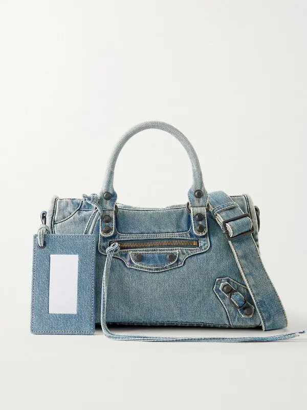 Balenciaga Le City Small Embellished Denim Shoulder Bag - Blue