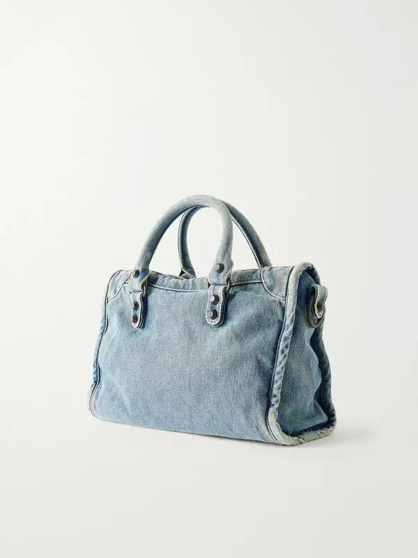 Balenciaga Le City Small Embellished Denim Shoulder Bag - Blue