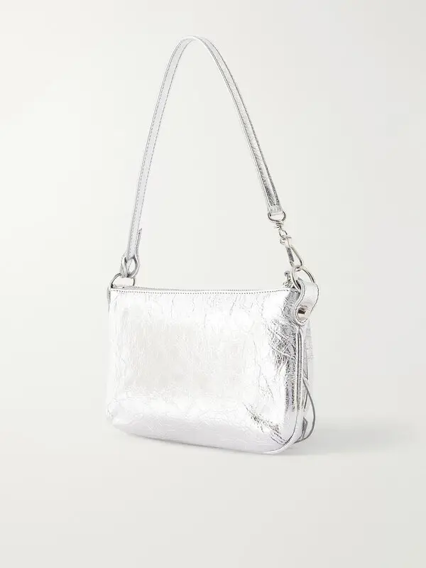 Balenciaga Le City Pouch On A Strap Embellished Crinkled-leather Shoulder Bag - Silver