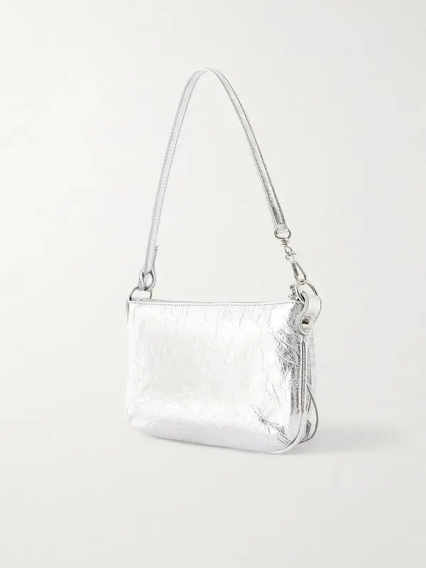 Balenciaga Le City Pouch On A Strap Embellished Crinkled-leather Shoulder Bag - Silver
