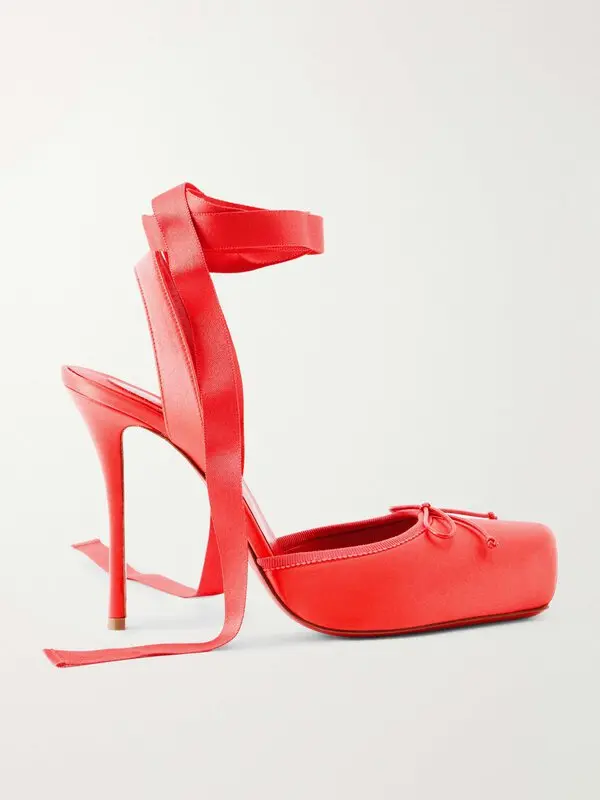CHRISTIAN LOUBOUTIN Cassia Lace Up 100 Crepe Satin Squared Toe Ballerina Pump - Fuchsia