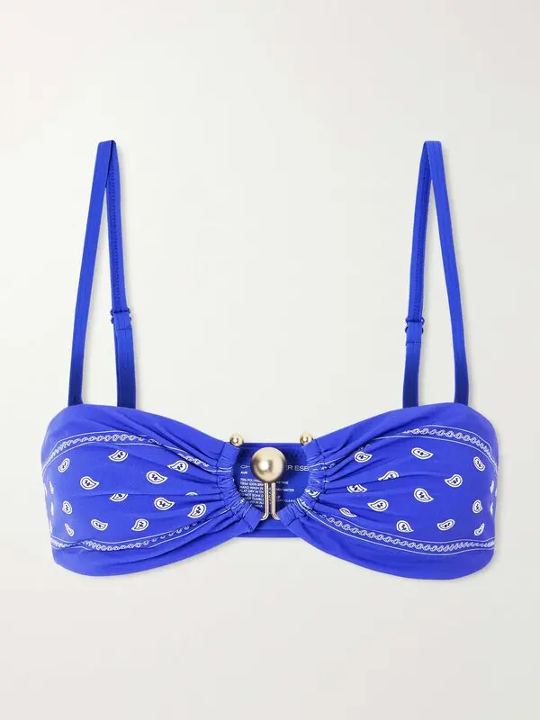 Christopher Esber Orbit Embellished Bandana-print Bikini Top - Blue
