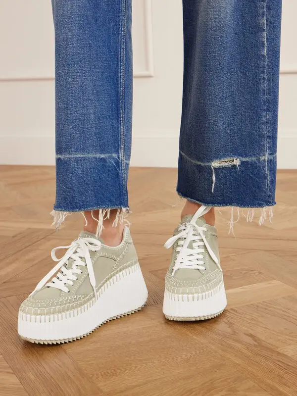Chloé Nama Patchwork Leather Platform Sneakers - Green