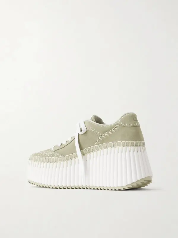 Chloé Nama Patchwork Leather Platform Sneakers - Green