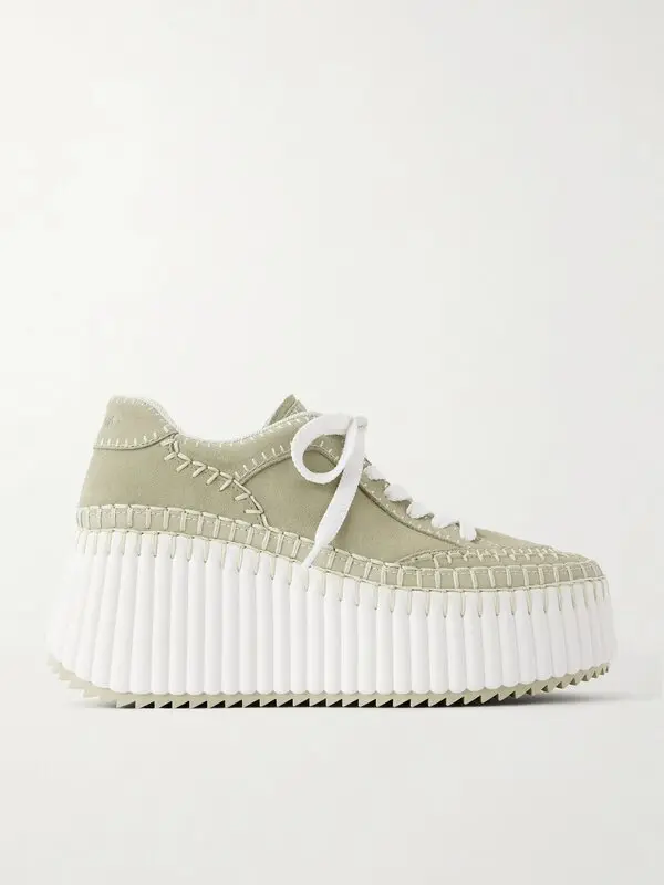 Chloé Nama Patchwork Leather Platform Sneakers - Green