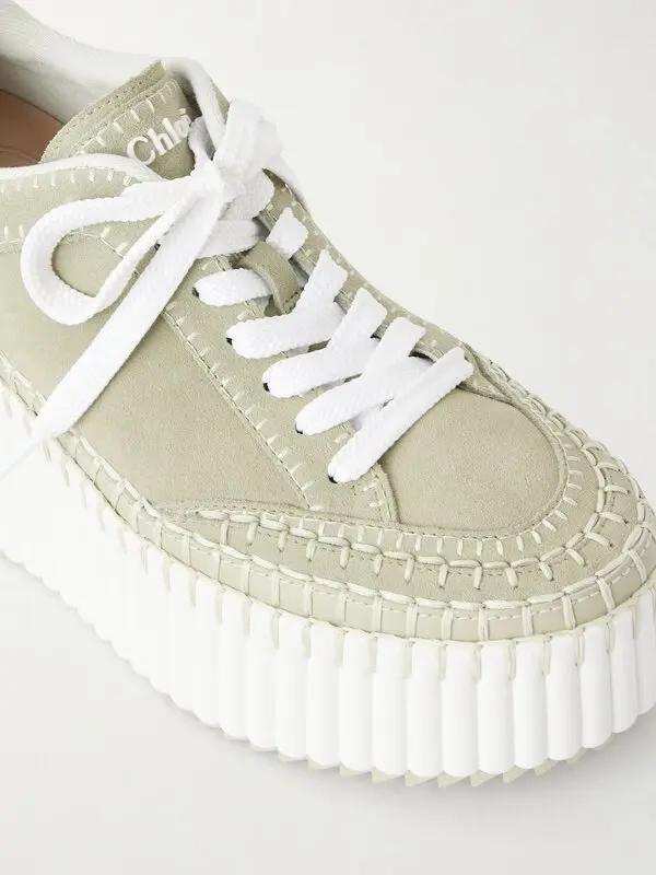 Chloé Nama Patchwork Leather Platform Sneakers - Green