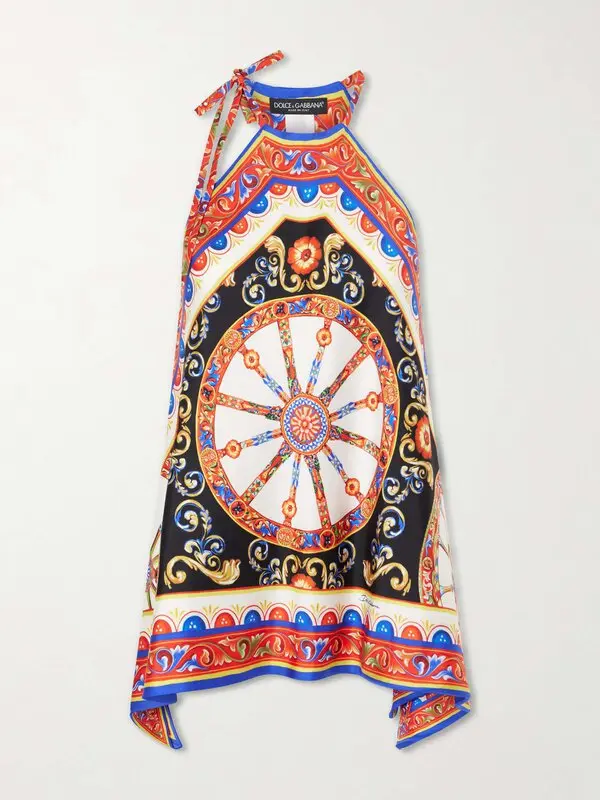 Dolce & Gabbana Carretto Printed Halterneck Satin Top