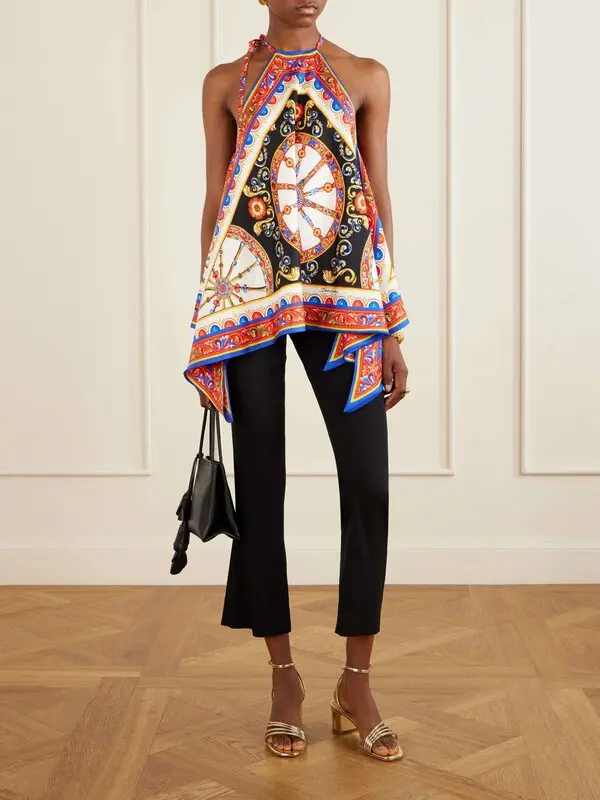 Dolce & Gabbana Carretto Printed Halterneck Satin Top