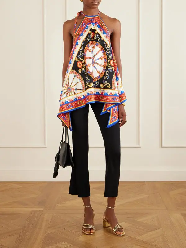 Dolce & Gabbana Carretto" Print Silk Halterneck Top - Red