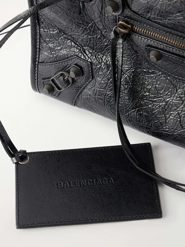 Balenciaga Le City Small Embellished Crinkled-leather Shoulder Bag