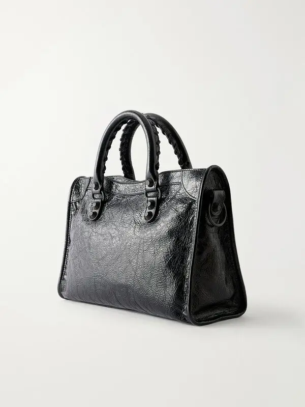 Balenciaga Le City Small Embellished Crinkled-leather Shoulder Bag - Black