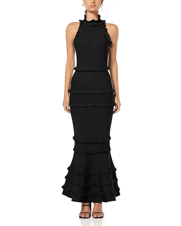 ELLIATT High Neck Bodycon Full Length Dress - Black