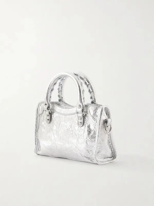 Balenciaga Le City Nano Embellished Crinkled-leather Shoulder Bag - Silver