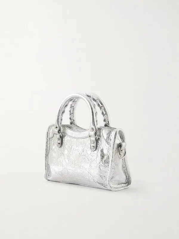 Balenciaga Le City Nano Embellished Crinkled-leather Shoulder Bag - Silver