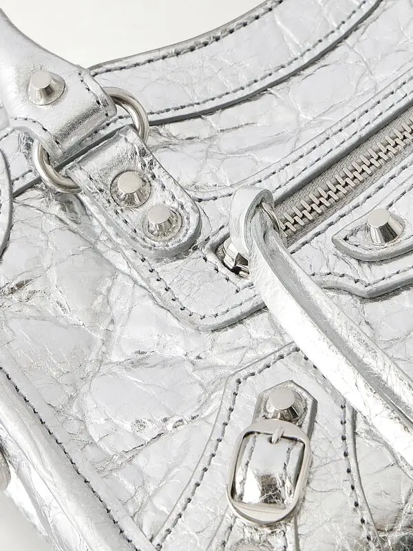 Balenciaga Le City Nano Embellished Crinkled-leather Shoulder Bag - Silver