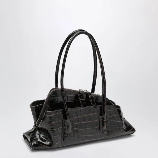 Attico La Passeggiata Small Bag In Crocodile-print Leather - Brown