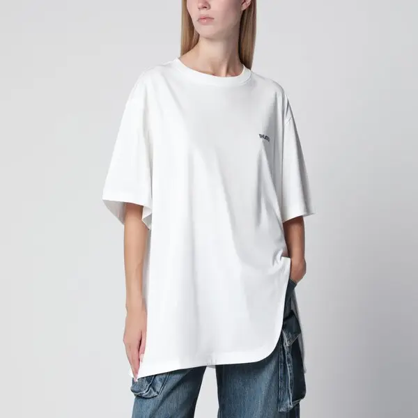 Attico Oversized Cotton Jersey T-shirt With Cutout Hem - White