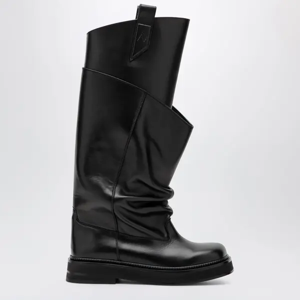 Attico Robin Passeggiata Combat Boots In Calf Leather - Black