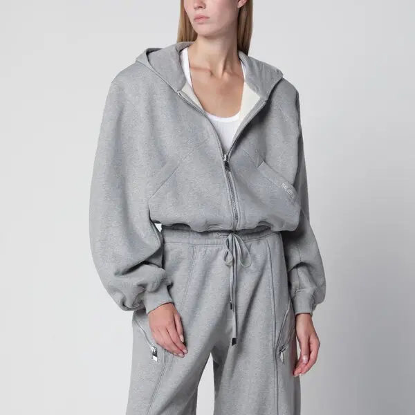Attico Boxy Zip-up Hoodie In Melange Cotton - Grey