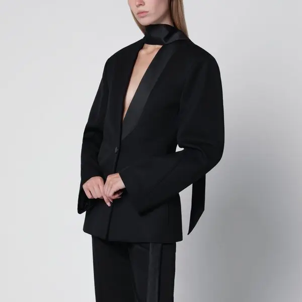 Attico Virgin Wool Tuxedo Jacket With Satin Lapels - Black
