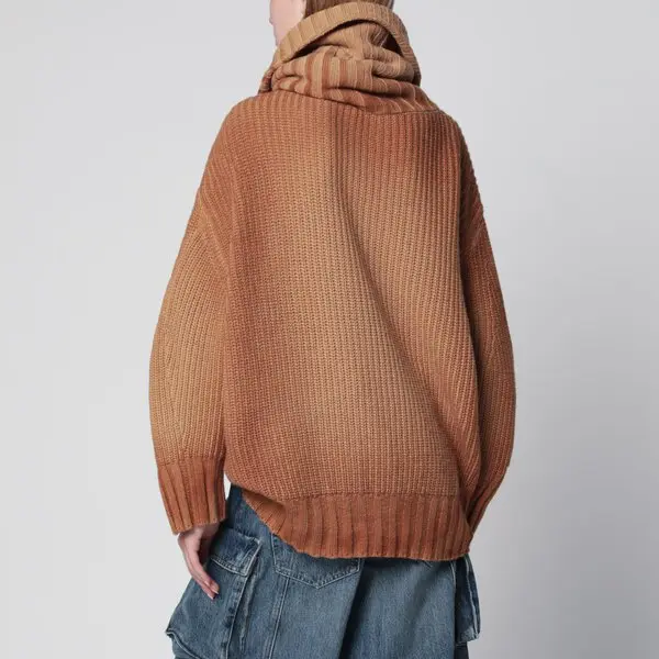 Attico Camel Wool And Cashmere Sweater With Asymmetric Zip