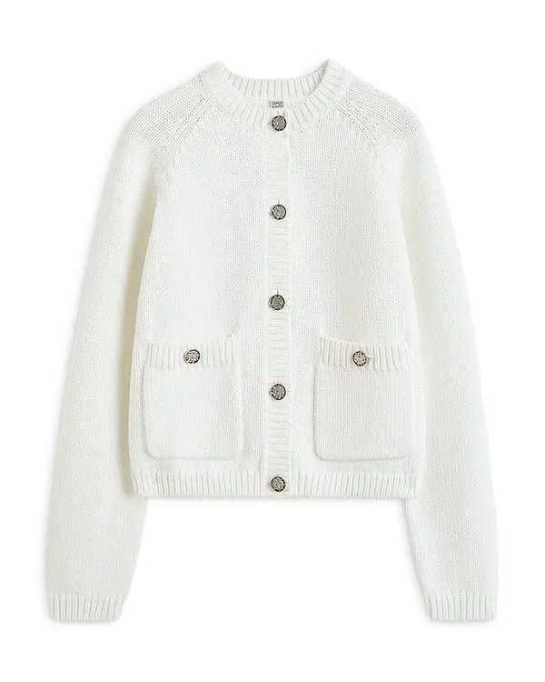 TOTEME Hammered Button Cardigan Sweater - White