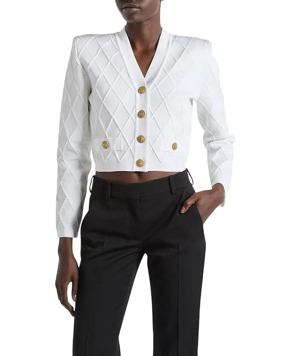 Balmain Cropped Knit Cardigan - White