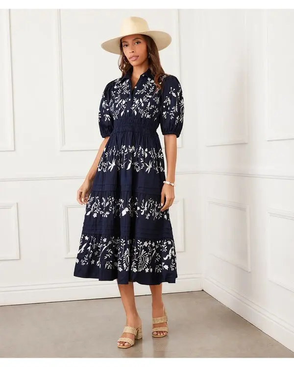 Karen Kane Puff Sleeve Embroidered Dress