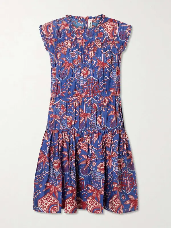 Alix Of Bohemia Jule Delft Shirred Floral-printed Cotton And Silk-blend Mini Dress - Multi