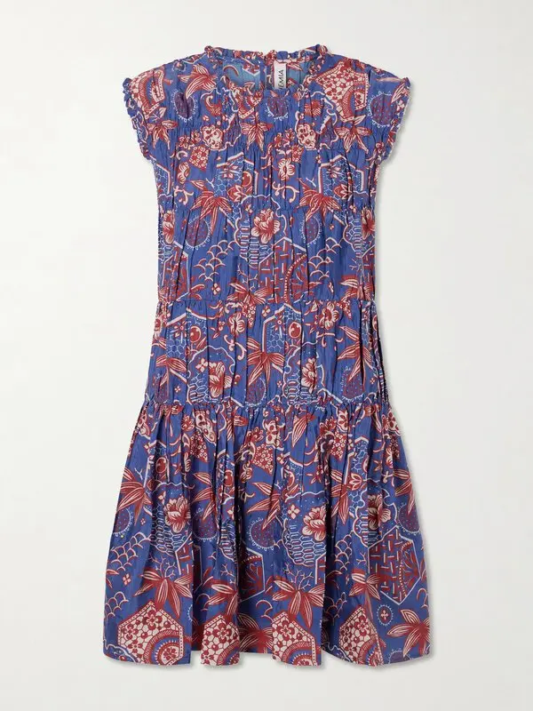Alix Of Bohemia Jule Delft Shirred Floral Mini Dress - Multi
