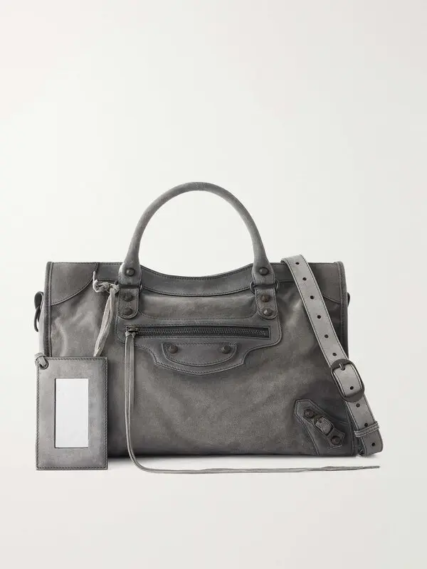 Balenciaga Le City Medium Embellished Suede Shoulder Bag