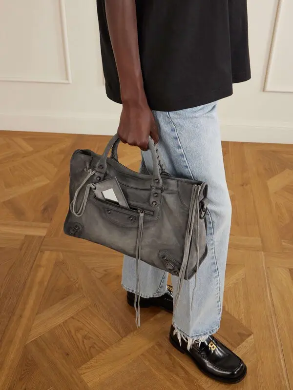 Balenciaga Le City Medium Embellished Suede Shoulder Bag