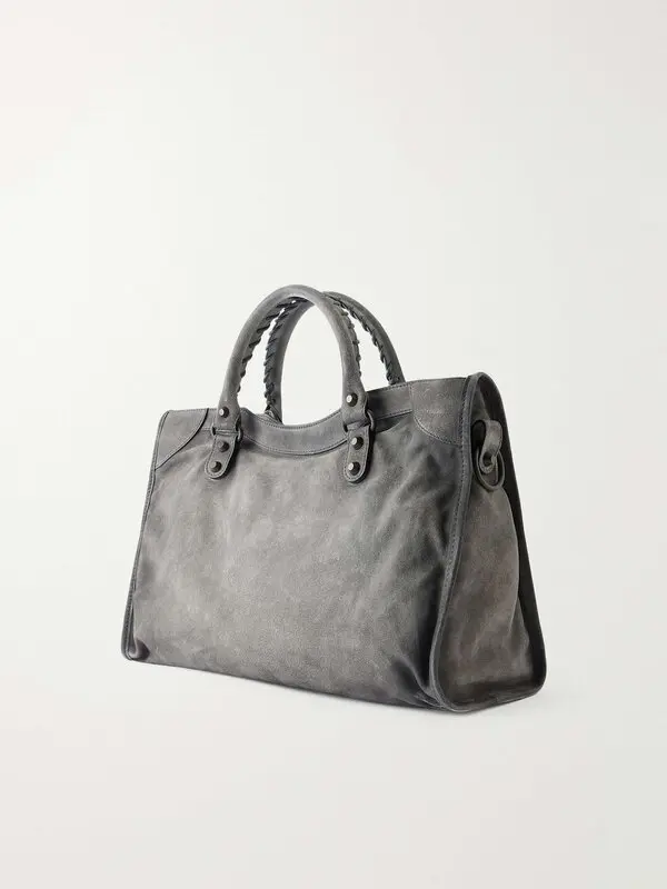 Balenciaga Le City Medium Embellished Suede Shoulder Bag
