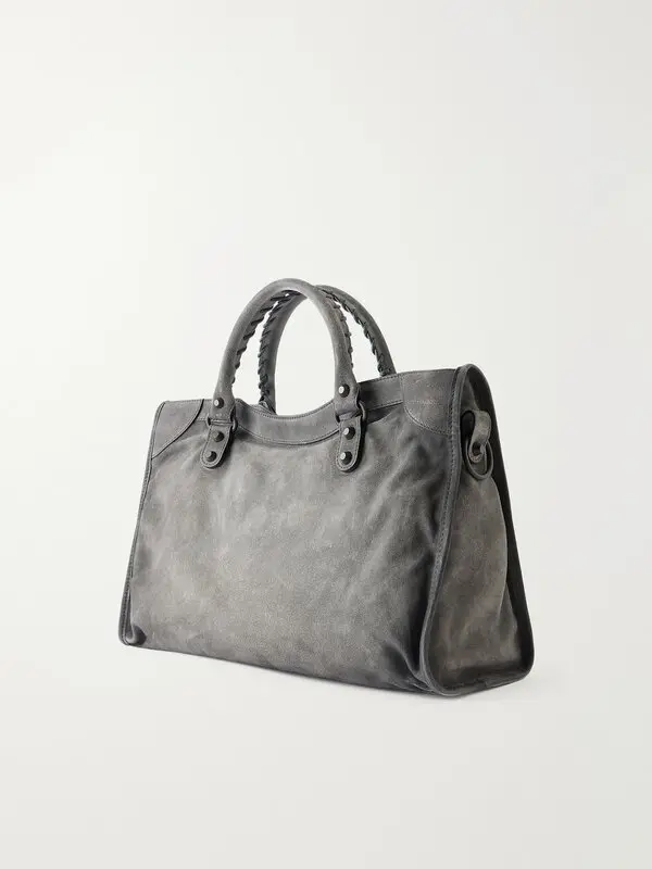 Balenciaga Le City Embellished Suede Shoulder Bag - Gray