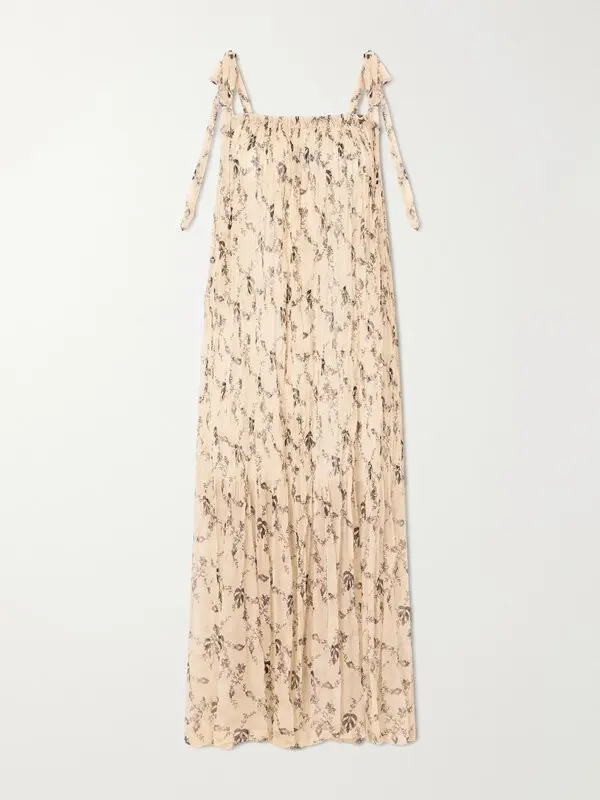 Alix Of Bohemia Emrys Shadow Floral-print Gathered Midi Dress - Neutrals