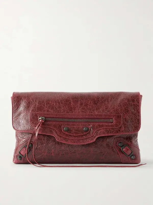Balenciaga Le City Crinkled-leather Clutch - Red