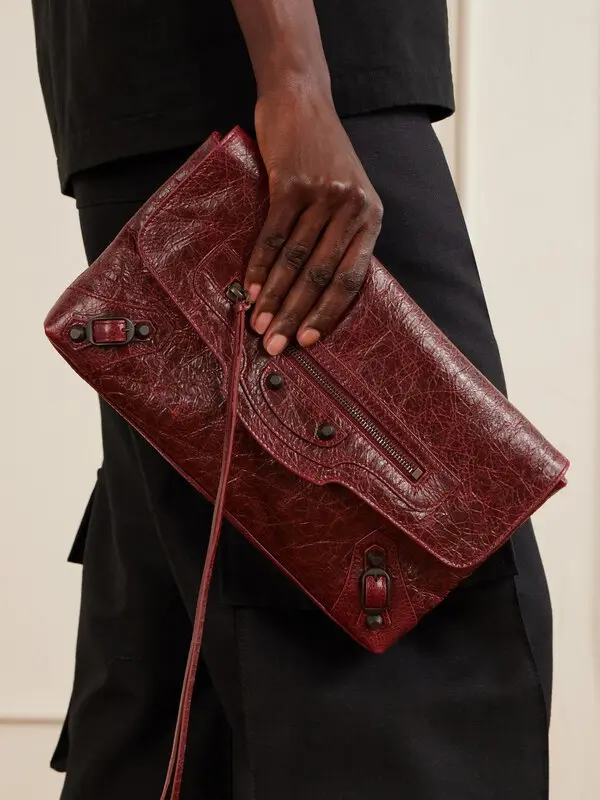 Balenciaga Le City Crinkled-leather Clutch