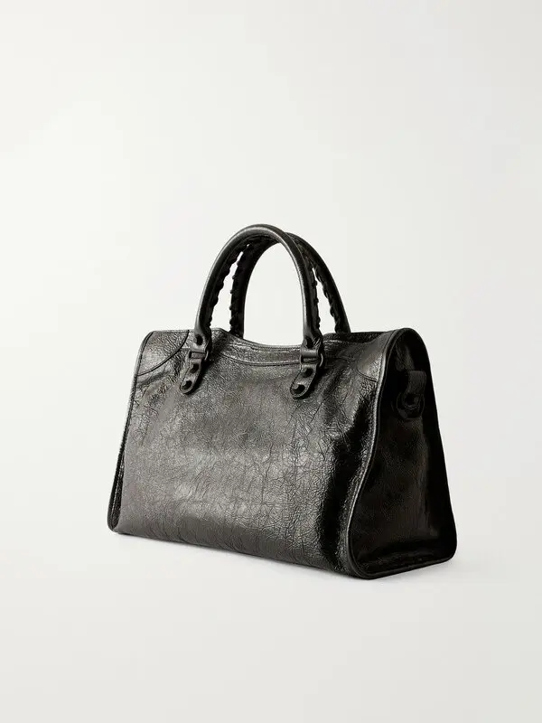 Balenciaga Le City Medium Embellished Crinkled-leather Shoulder Bag - Gray