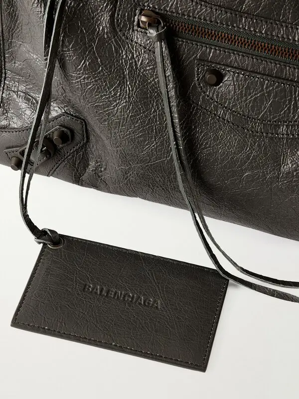 Balenciaga Le City Medium Embellished Crinkled-leather Shoulder Bag - Gray