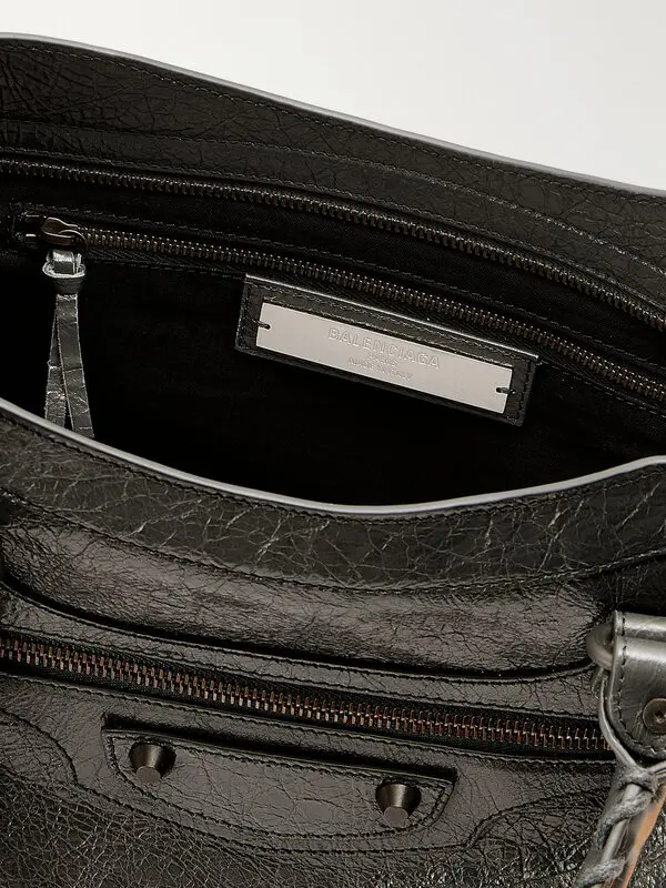 Balenciaga Le City Medium Embellished Crinkled-leather Shoulder Bag - Gray