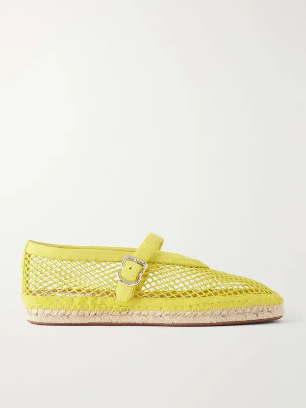 Alaïa Suede-trimmed Mesh Espadrilles - Chartreuse