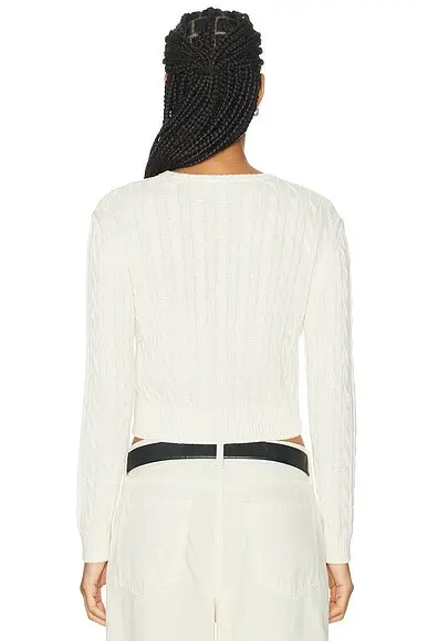 SPORTY & RICH Signature Logo Cable Knit Sweater - Ecru