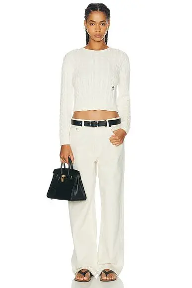 SPORTY & RICH Signature Logo Cable Knit Sweater - Ecru