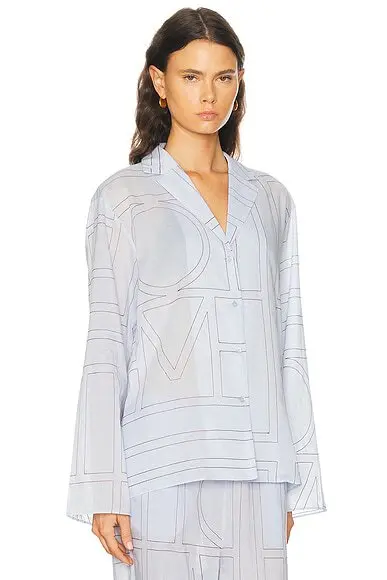 TOTEME Monogram Print Cotton Blend Shirt - Sky